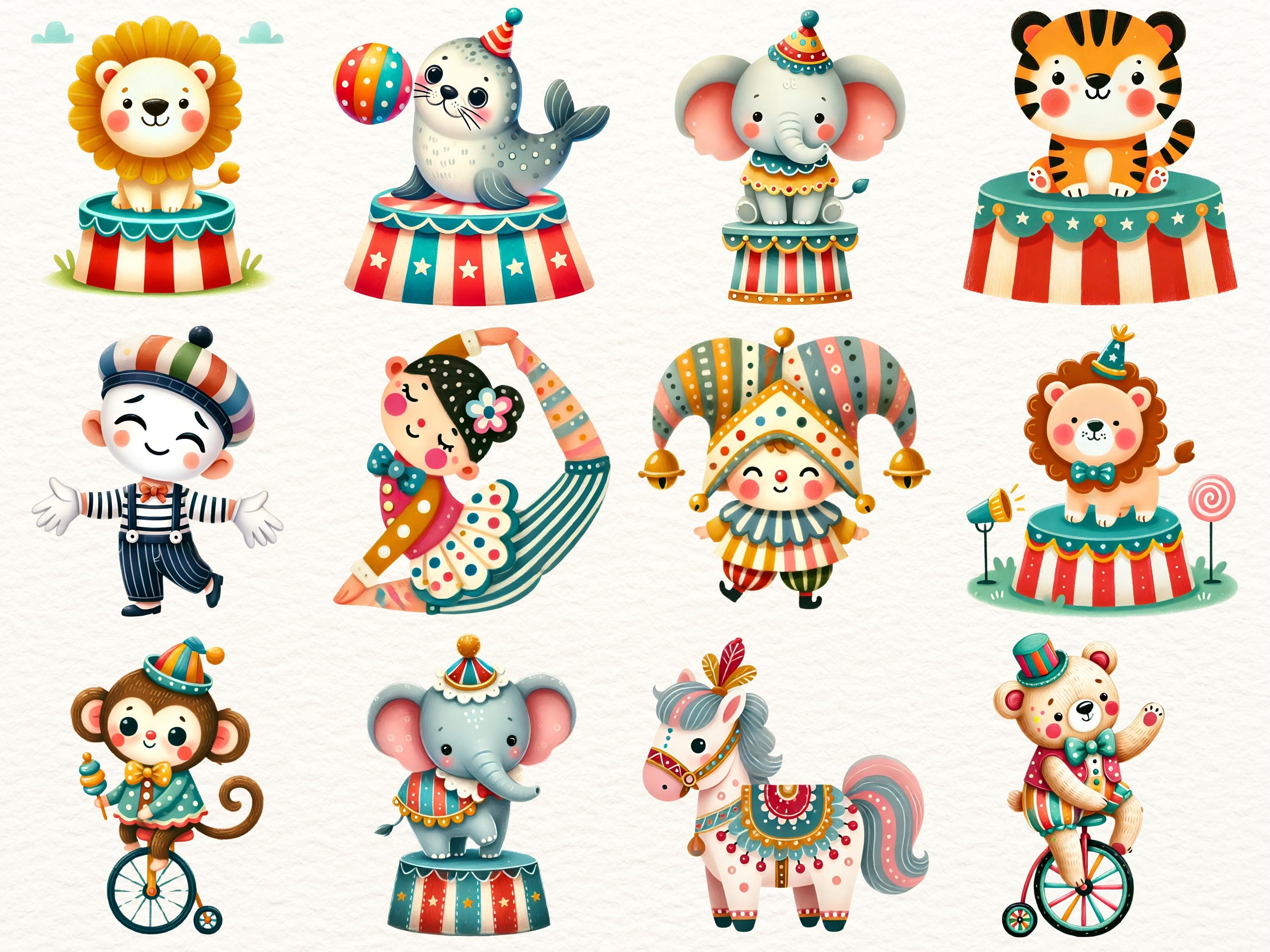 Whimsical Circus Clipart Bundle | Carnival Animals Watercolor PNG Set ...