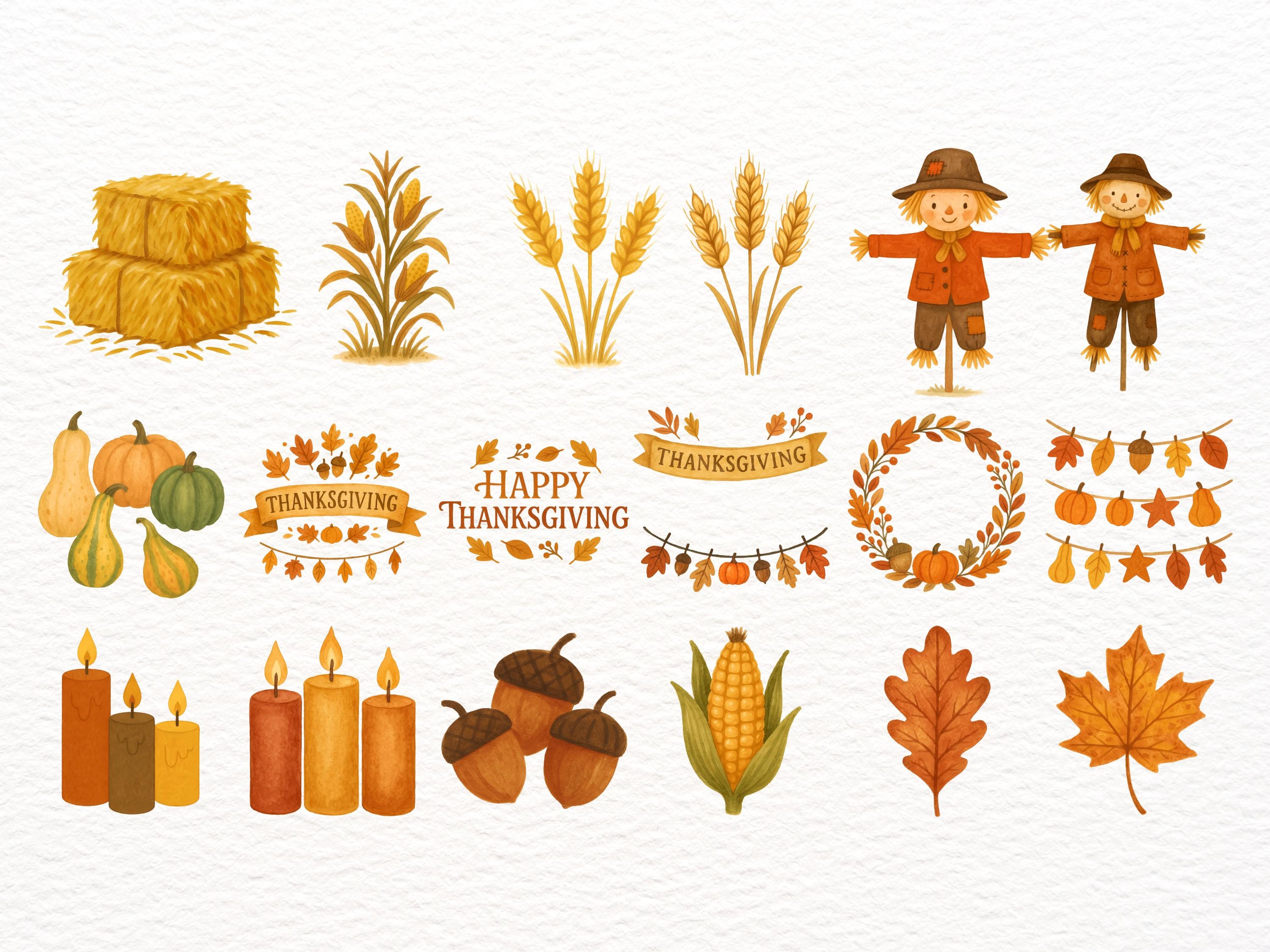Watercolor Thanksgiving Clipart: Family, Autumn, Children (PNG Digital ...
