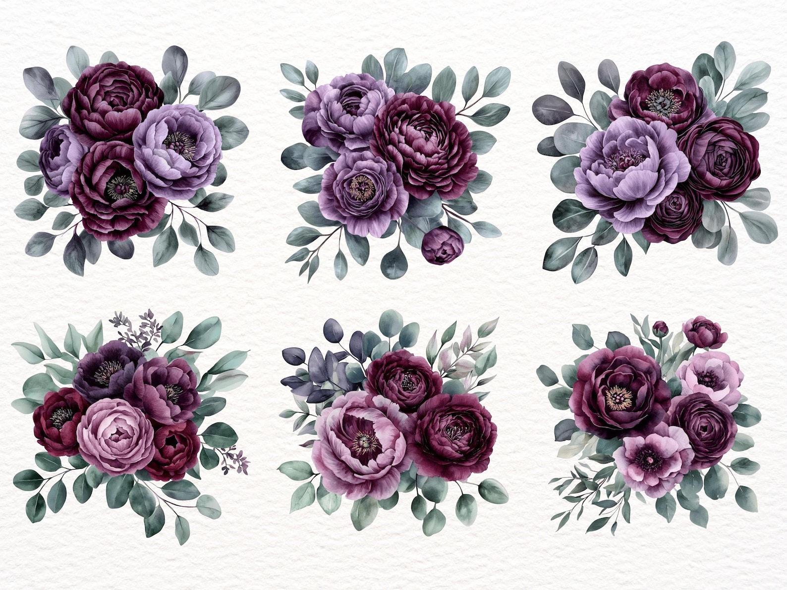Watercolor Purple Peony Clipart: Floral PNG Bundle (digital Download ...