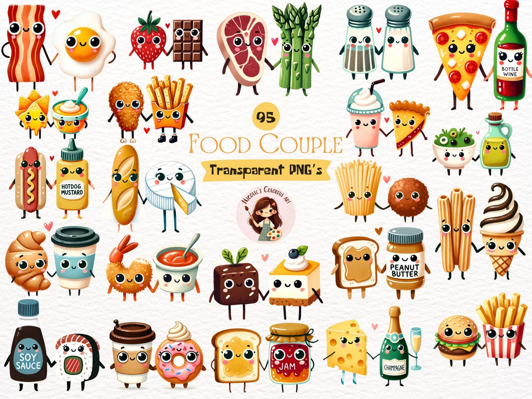 Food Pairs Clipart / Cute Kawaii Food PNG / Cute Food Couples Clipart ...