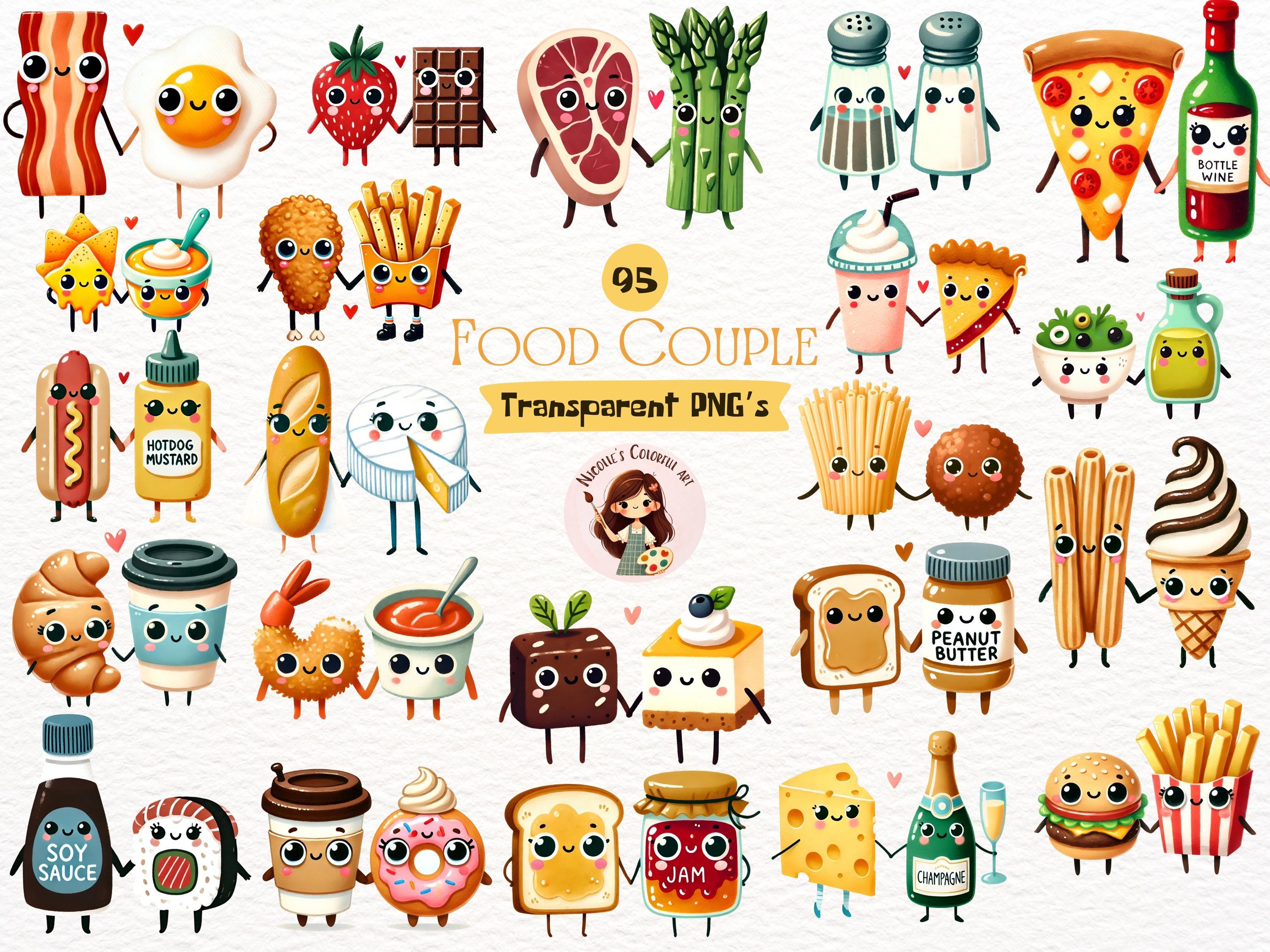 Food Pairs Clipart / Cute Kawaii Food PNG / Cute Food Couples Clipart ...