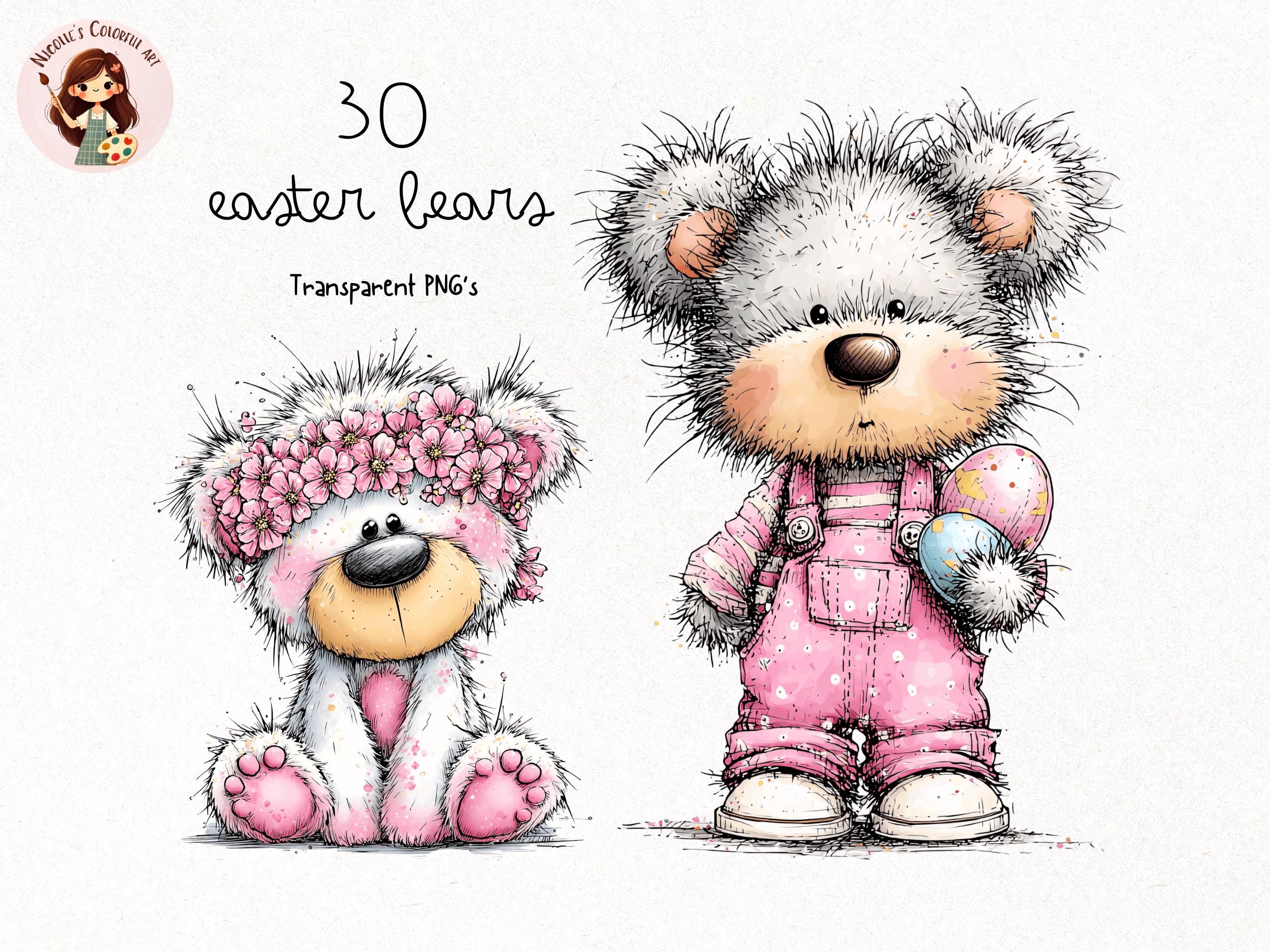 Easter Bear Clipart PNG Bundle, Pink Teddy Bear With Eggs, Spring ...