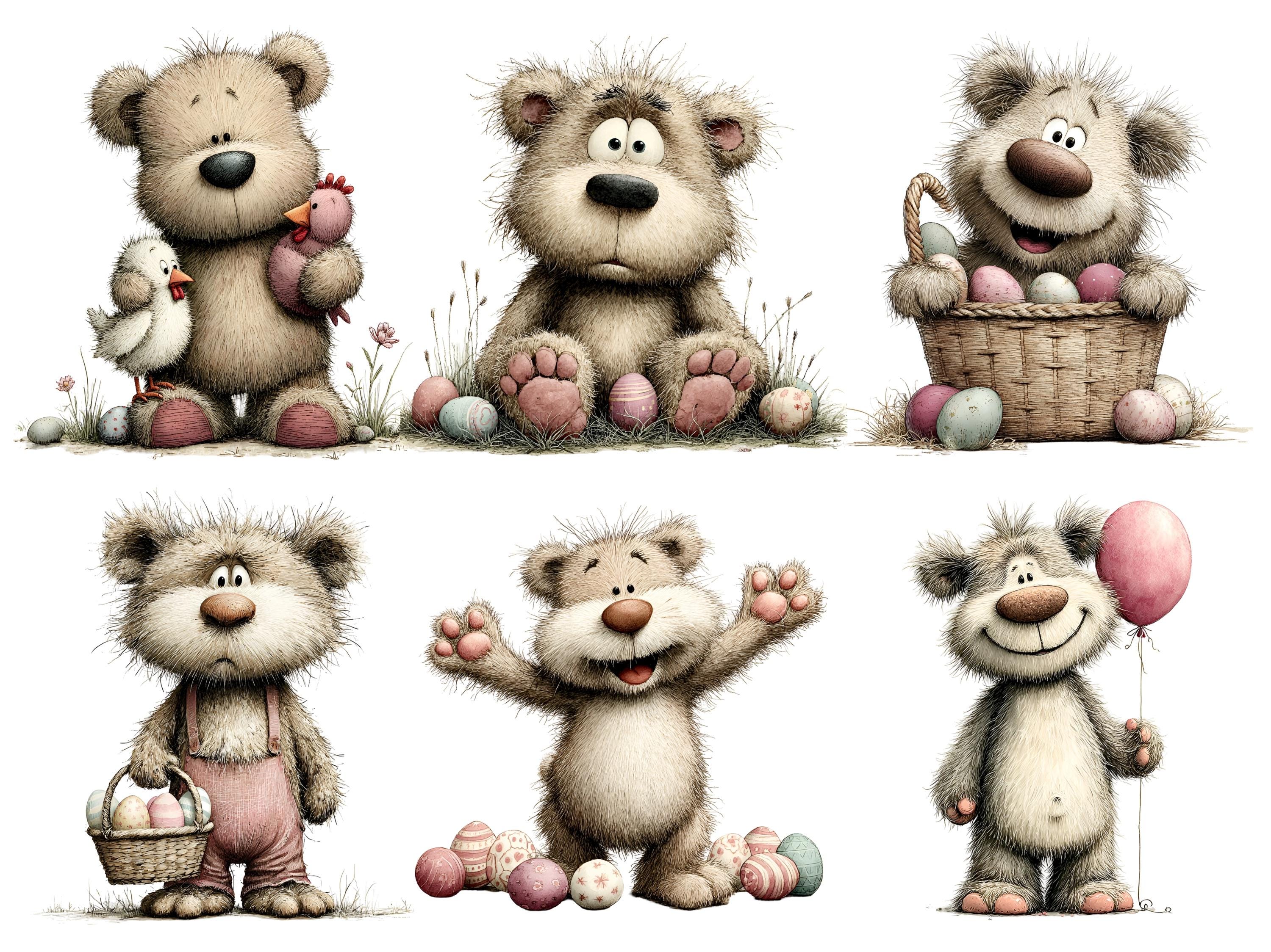 Easter Bear Clipart PNG Bundle, Cute Spring Teddy Bear With Eggs, Baby ...