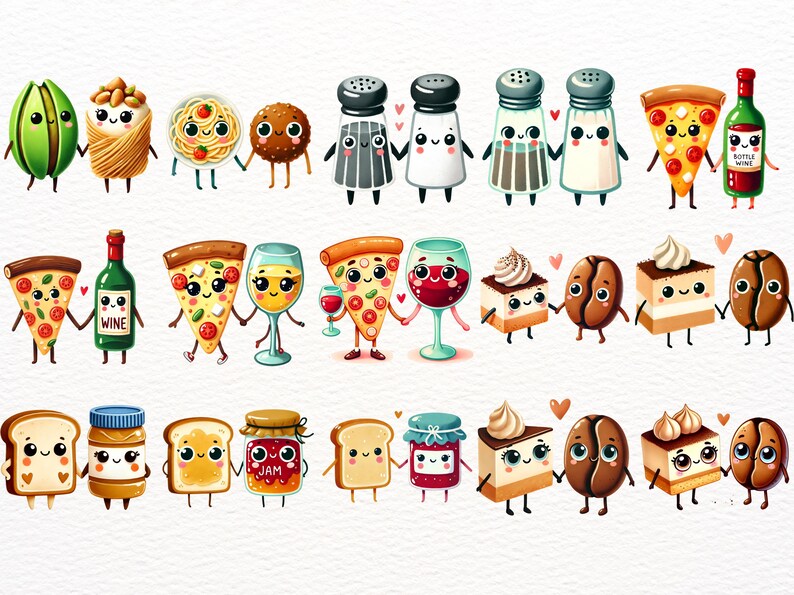 Food Pairs Clipart / Cute Kawaii Food PNG / Cute Food Couples Clipart ...