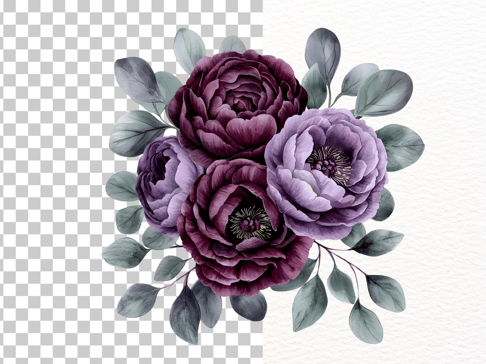 Watercolor Purple Peony Clipart: Floral PNG Bundle (digital Download ...