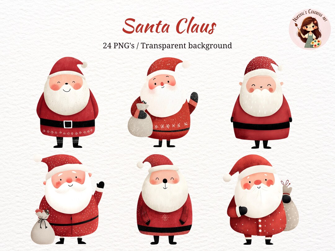 Watercolor Santa Claus Clipart Bundle - Festive Christmas Graphics ...