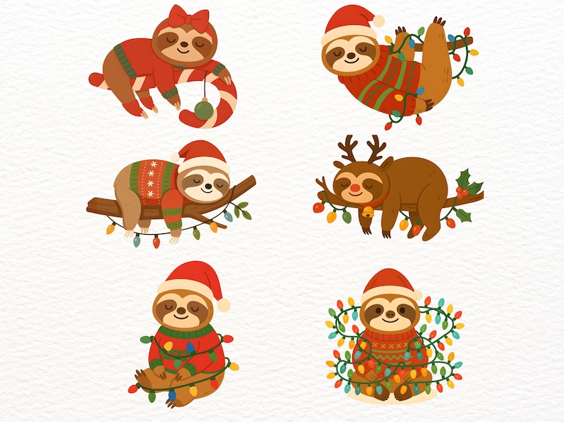 Christmas Sloth Clipart Bundle: Funny Holiday Animals (digital Download ...