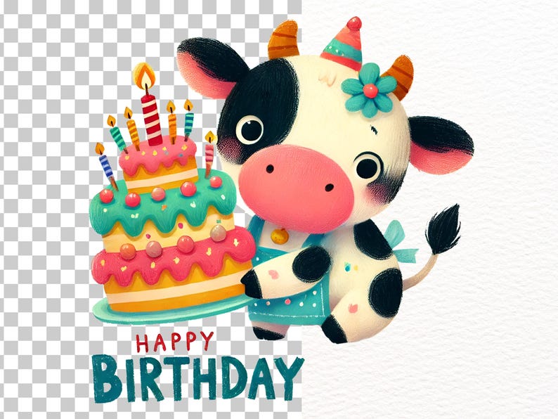Watercolor Cow Birthday Clipart Set: Farm Theme (digital Download) - Etsy