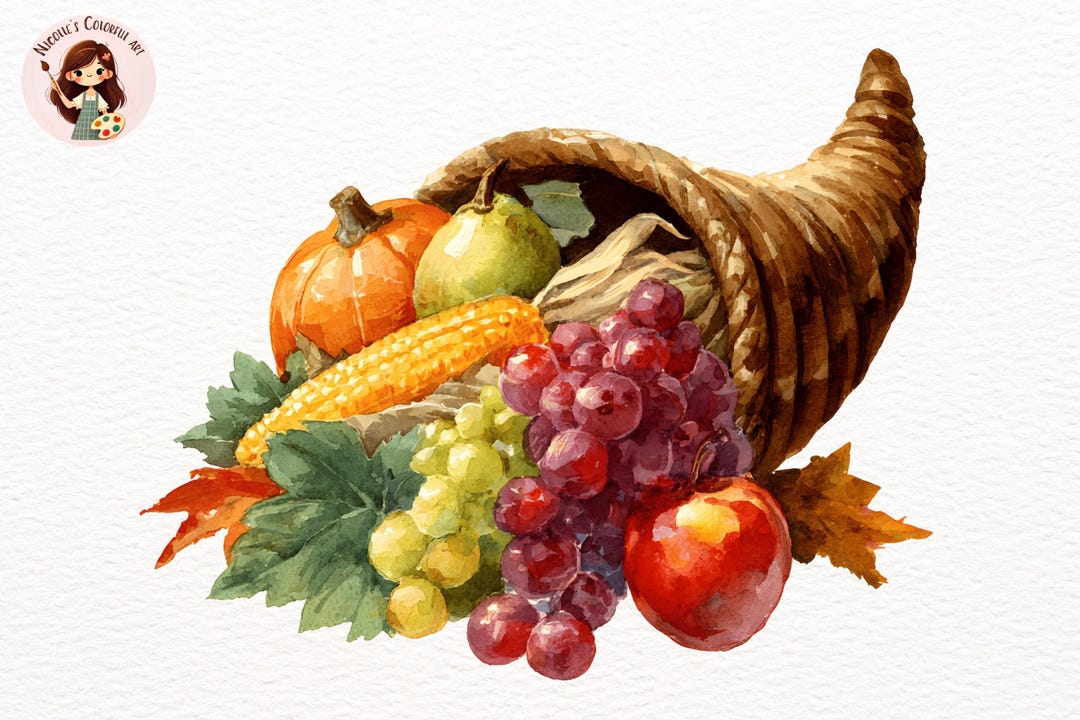 Thanksgiving Cornucopia PNG Clipart Bundle / Fall Harvest Watercolor ...