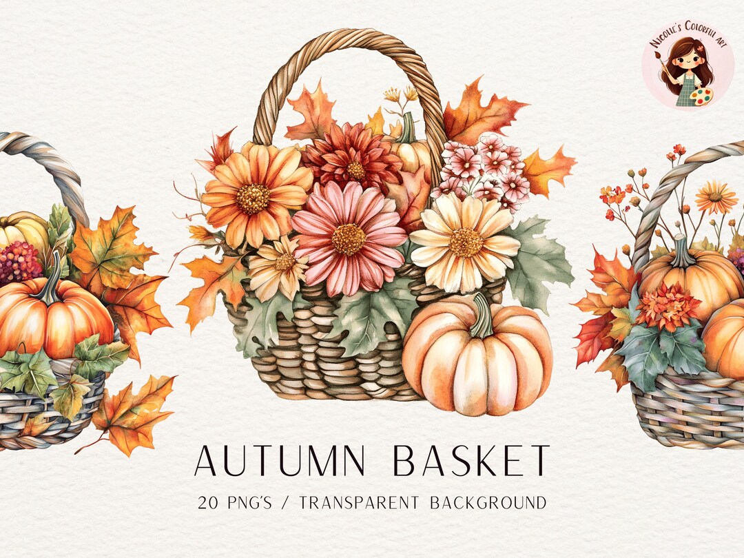Autumn Basket Clipart / Pumpkin With Flowers Clipart / Floral Pumpkin ...