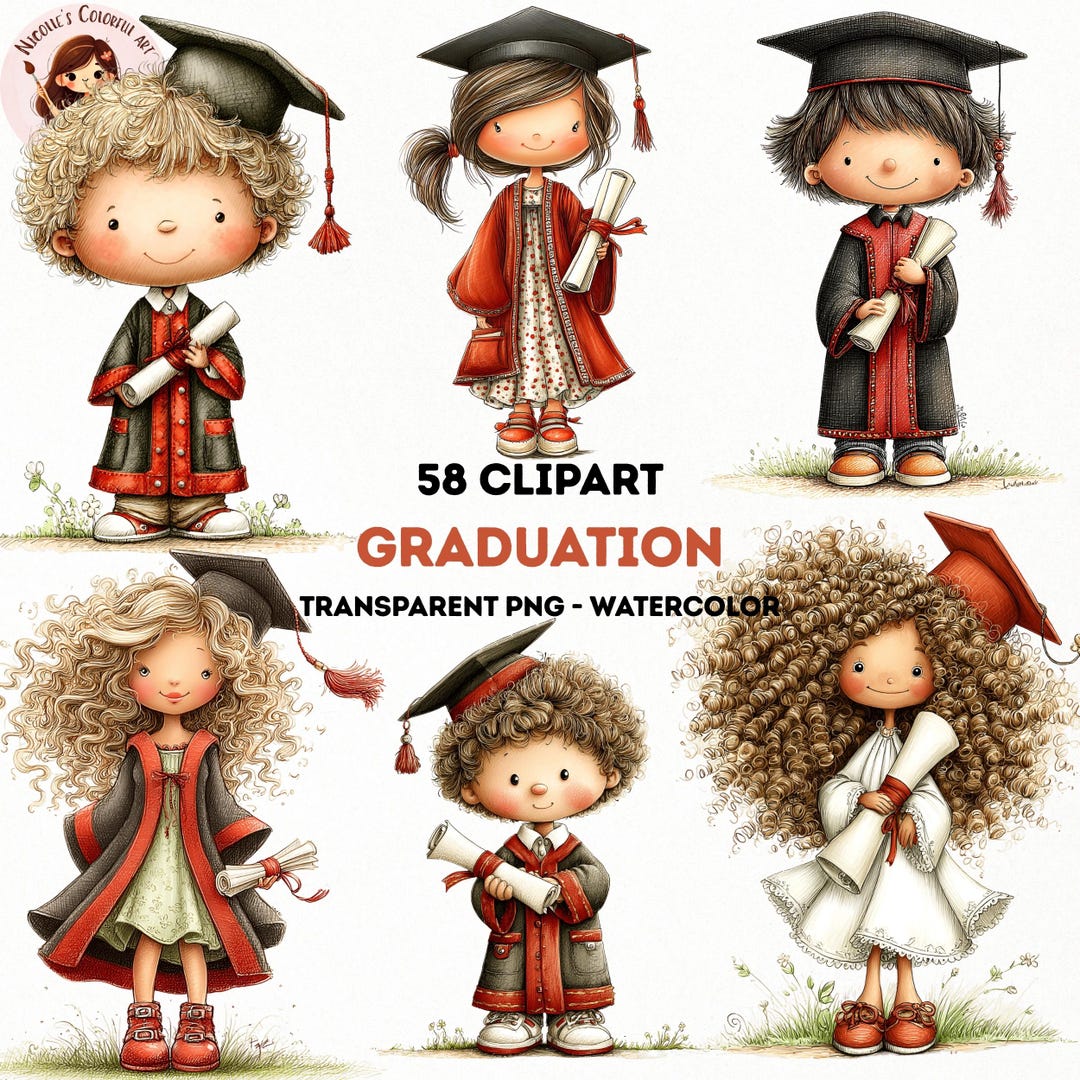 Graduation Kids Clipart Bundle | School Children Watercolor PNG Set (58 ...