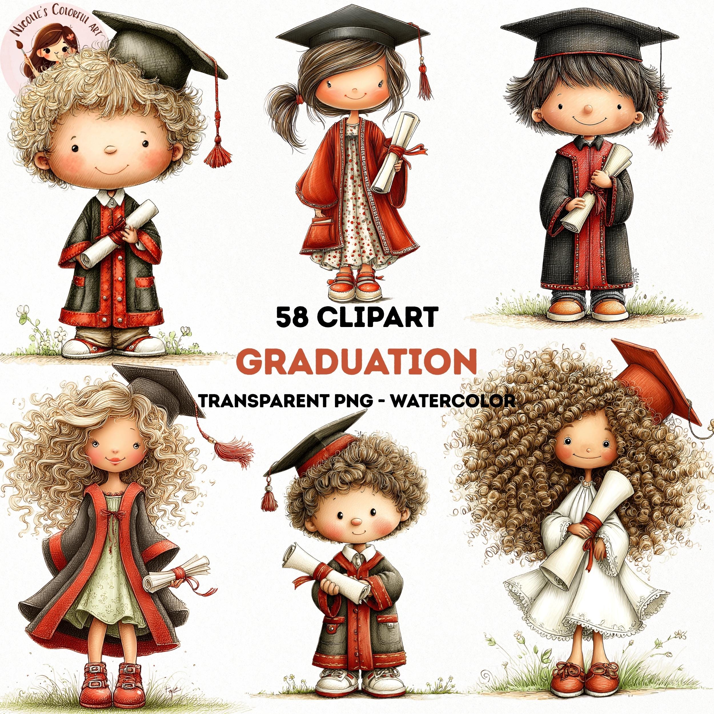 Graduation Kids Clipart Bundle | School Children Watercolor PNG Set (58 ...