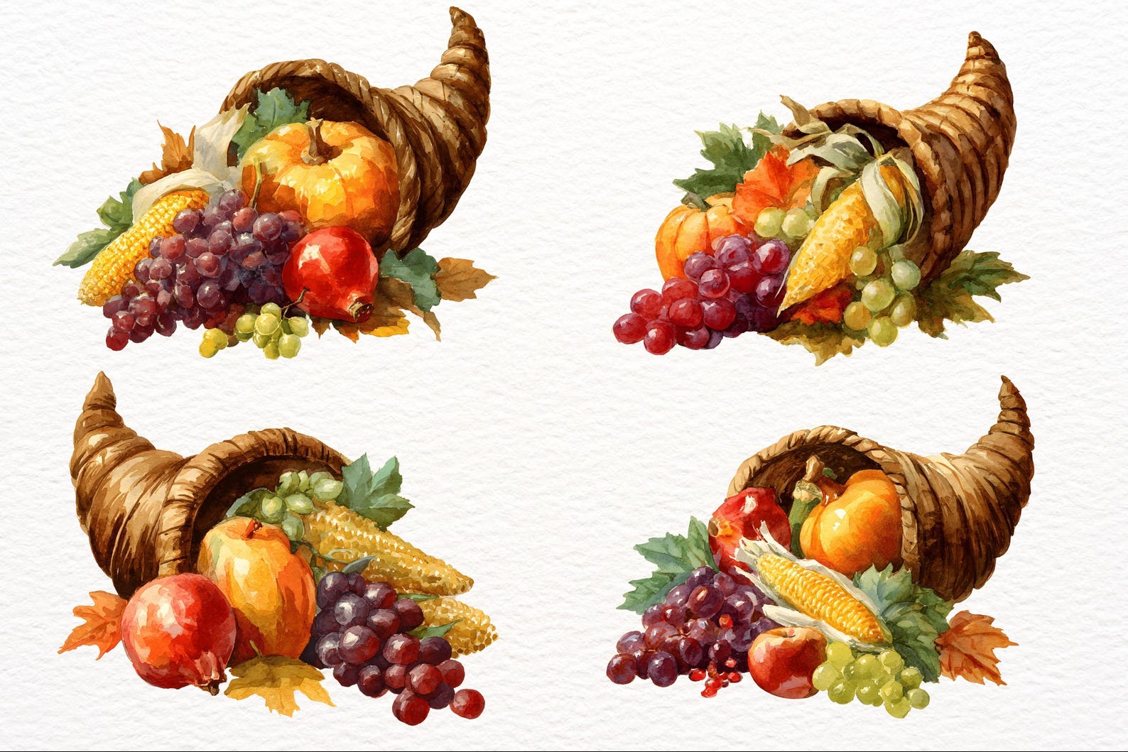 Thanksgiving Cornucopia PNG Clipart Bundle / Fall Harvest Watercolor ...
