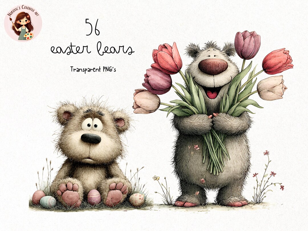 Easter Bear Clipart PNG Bundle, Cute Spring Teddy Bear With Eggs, Baby ...