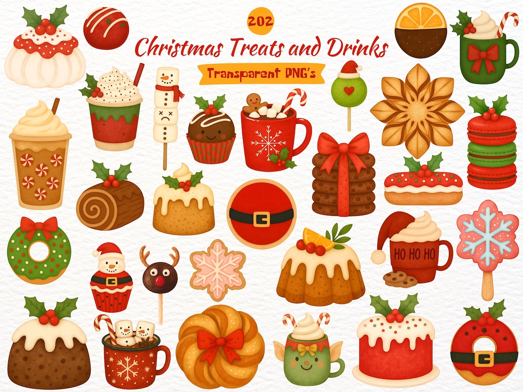 Watercolor Christmas Treats Clipart: Holiday Baking PNG (digital ...