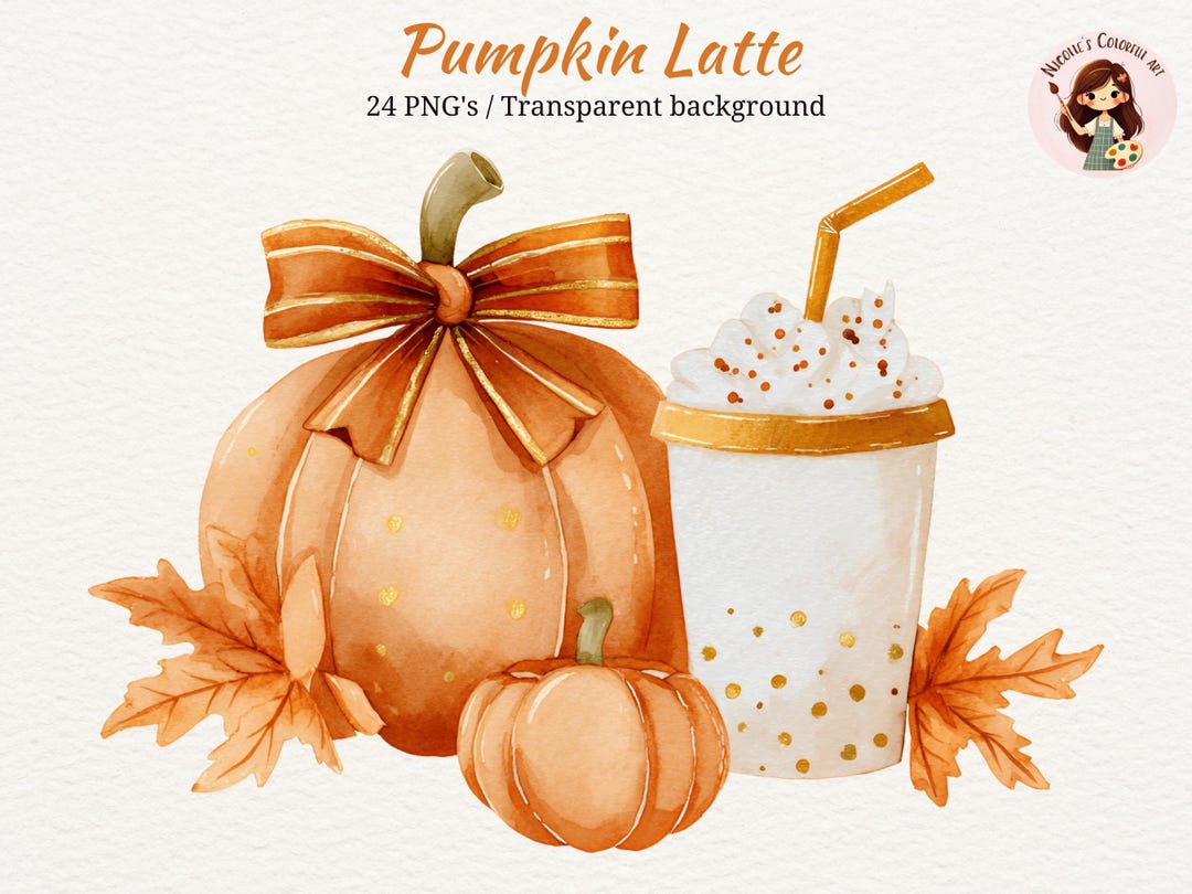 Watercolor Pumpkin Spice Clipart: Autumn Drinks Illustrations (digital ...