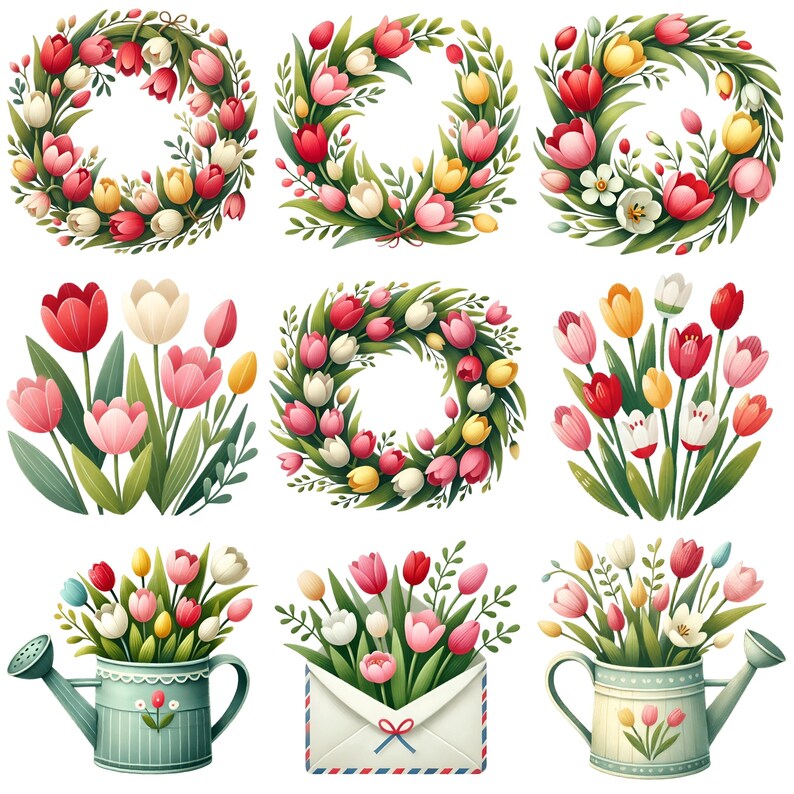 25 Spring Tulips PNG Clipart Bundle, Farmhouse Floral Spring Set ...