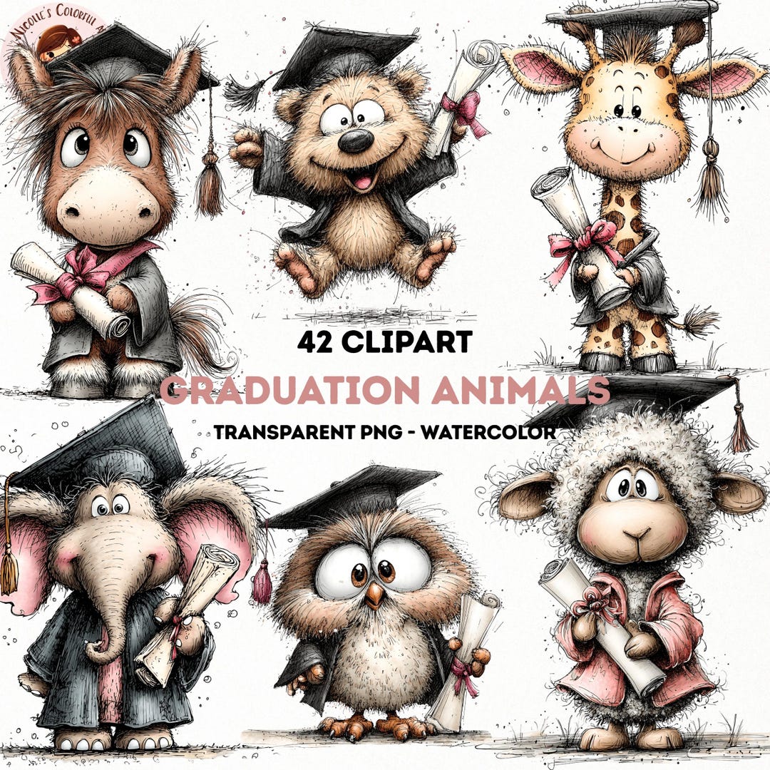 Graduation Animals Clipart | Funny Graduate Animal PNG Watercolor ...