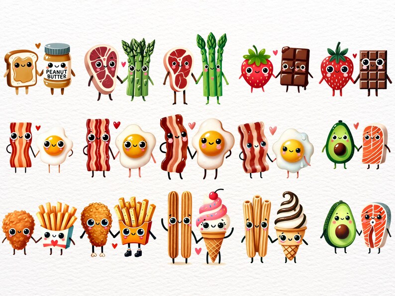 Food Pairs Clipart / Cute Kawaii Food PNG / Cute Food Couples Clipart ...