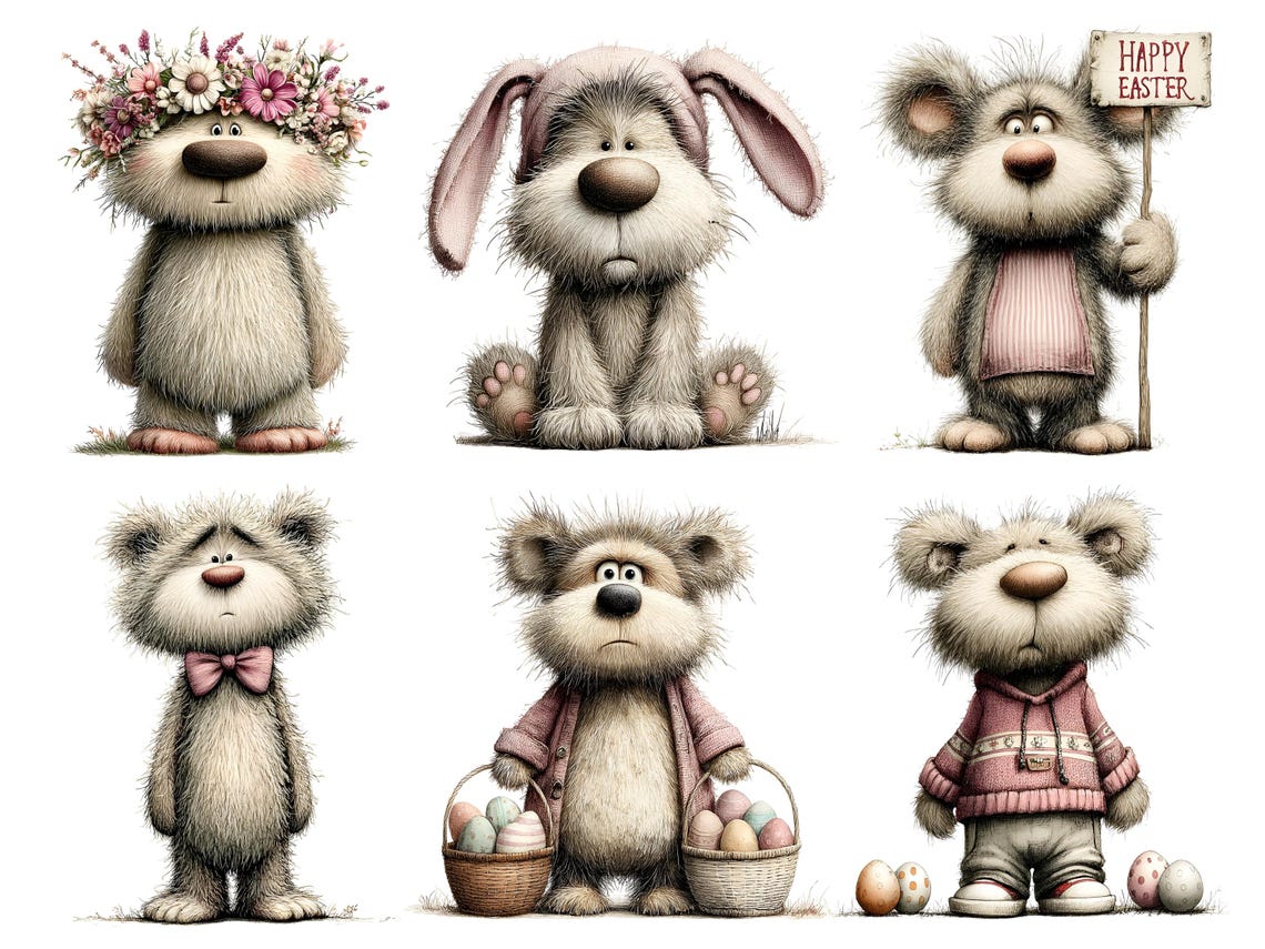 Easter Bear Clipart PNG Bundle, Cute Spring Teddy Bear With Eggs, Baby ...