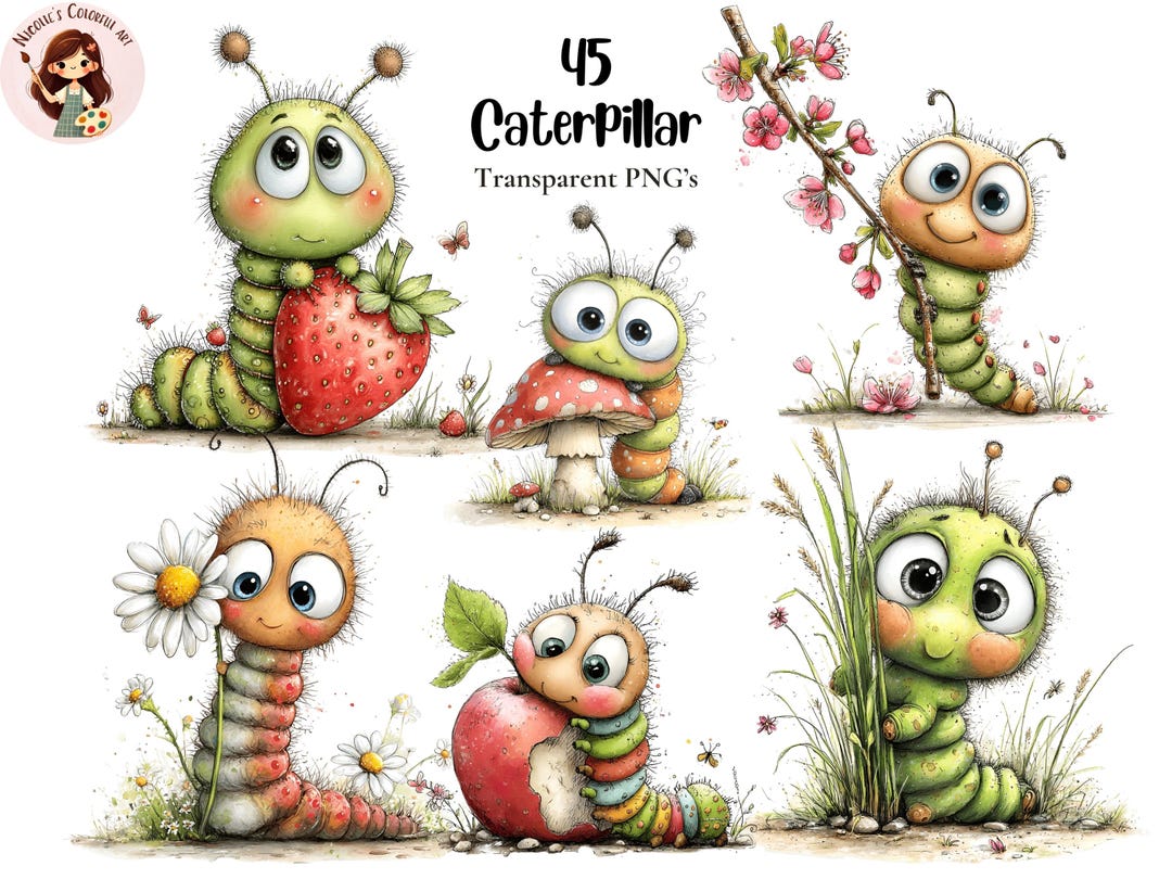 Watercolor Caterpillar Clipart / Whimsical Bug Clipart / Caterpillar in ...