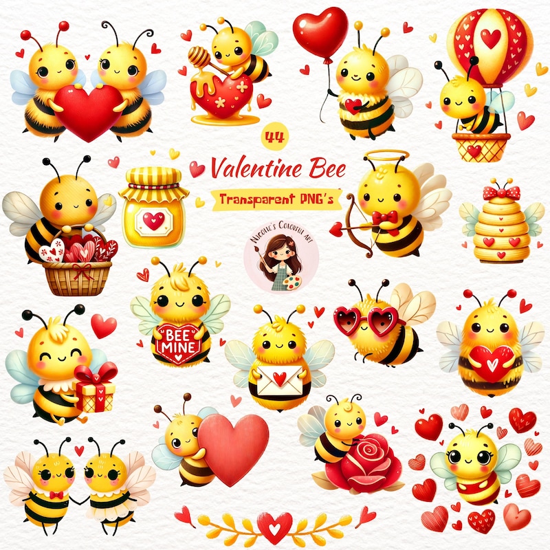 Valentine Bee Clipart - Etsy