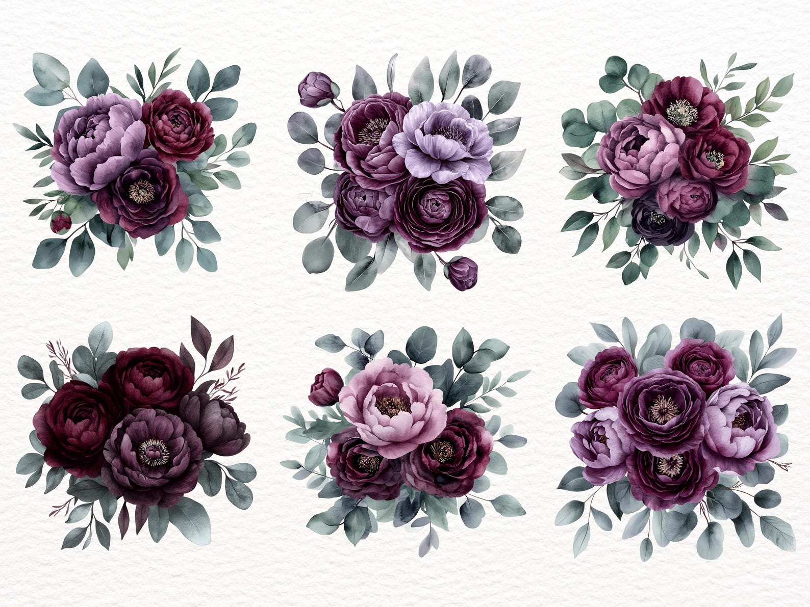 Watercolor Purple Peony Clipart: Floral PNG Bundle (digital Download ...