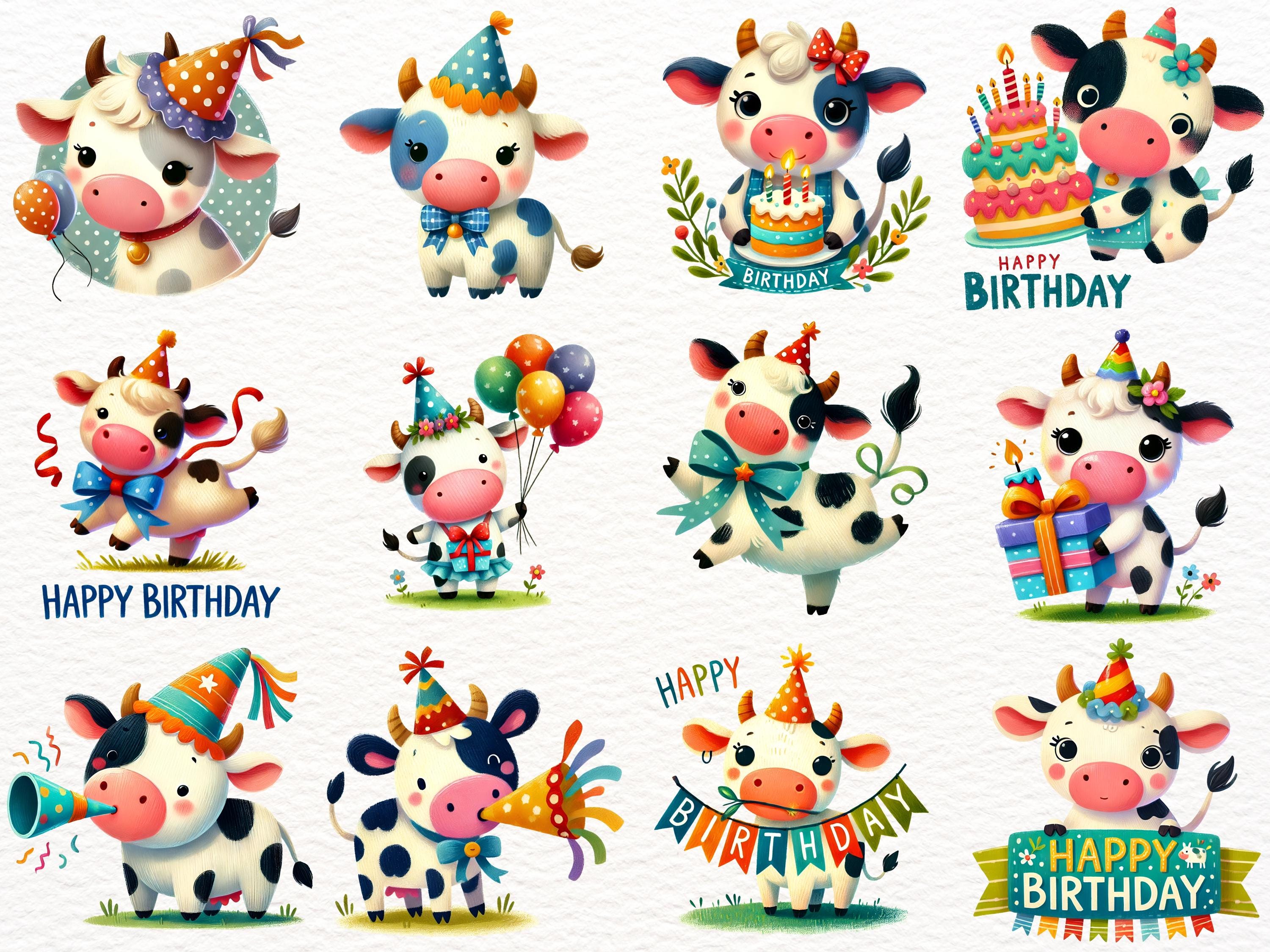 Watercolor Cow Birthday Clipart Set: Farm Theme (digital Download) - Etsy