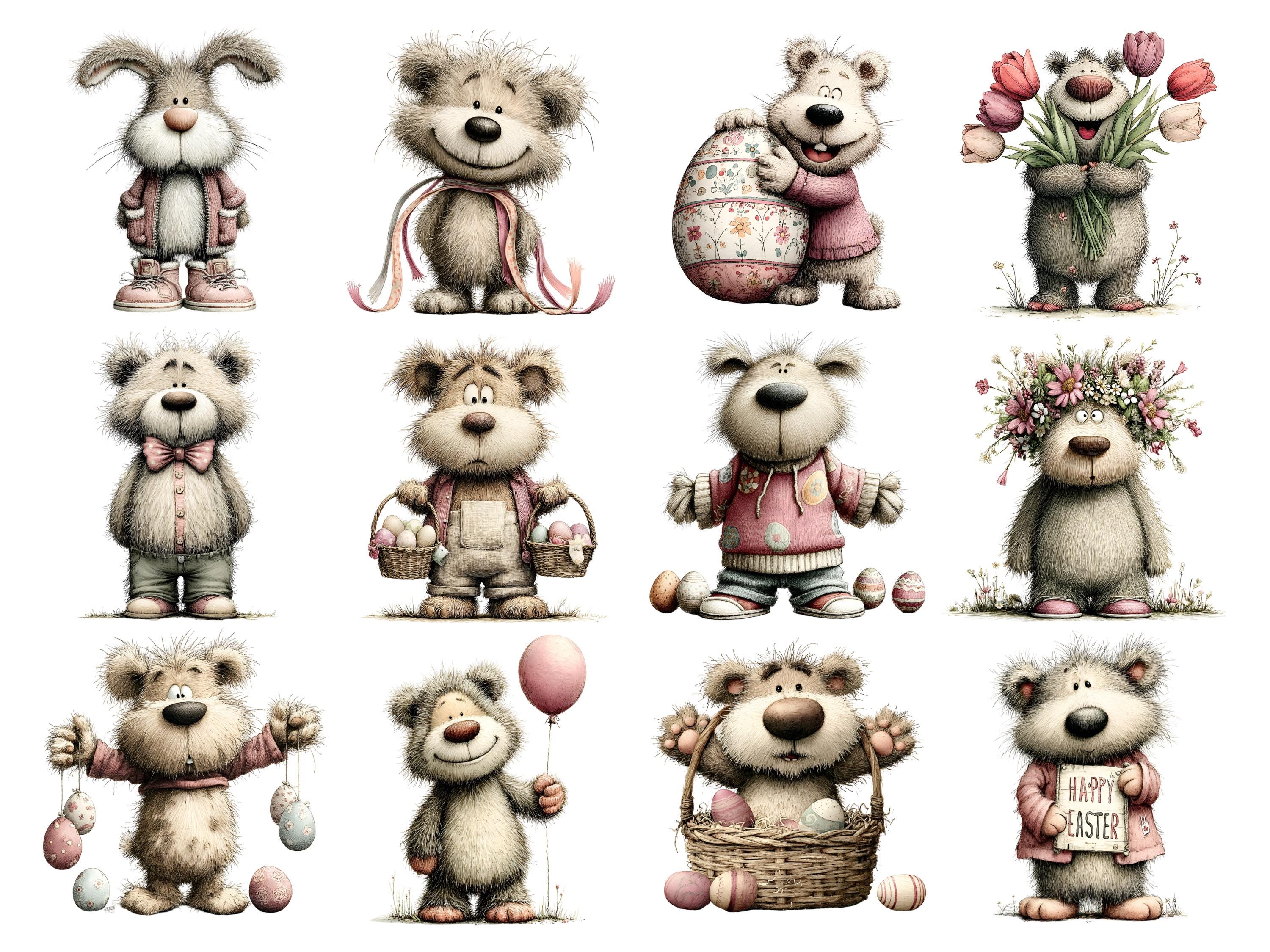 Easter Bear Clipart PNG Bundle, Cute Spring Teddy Bear With Eggs, Baby ...