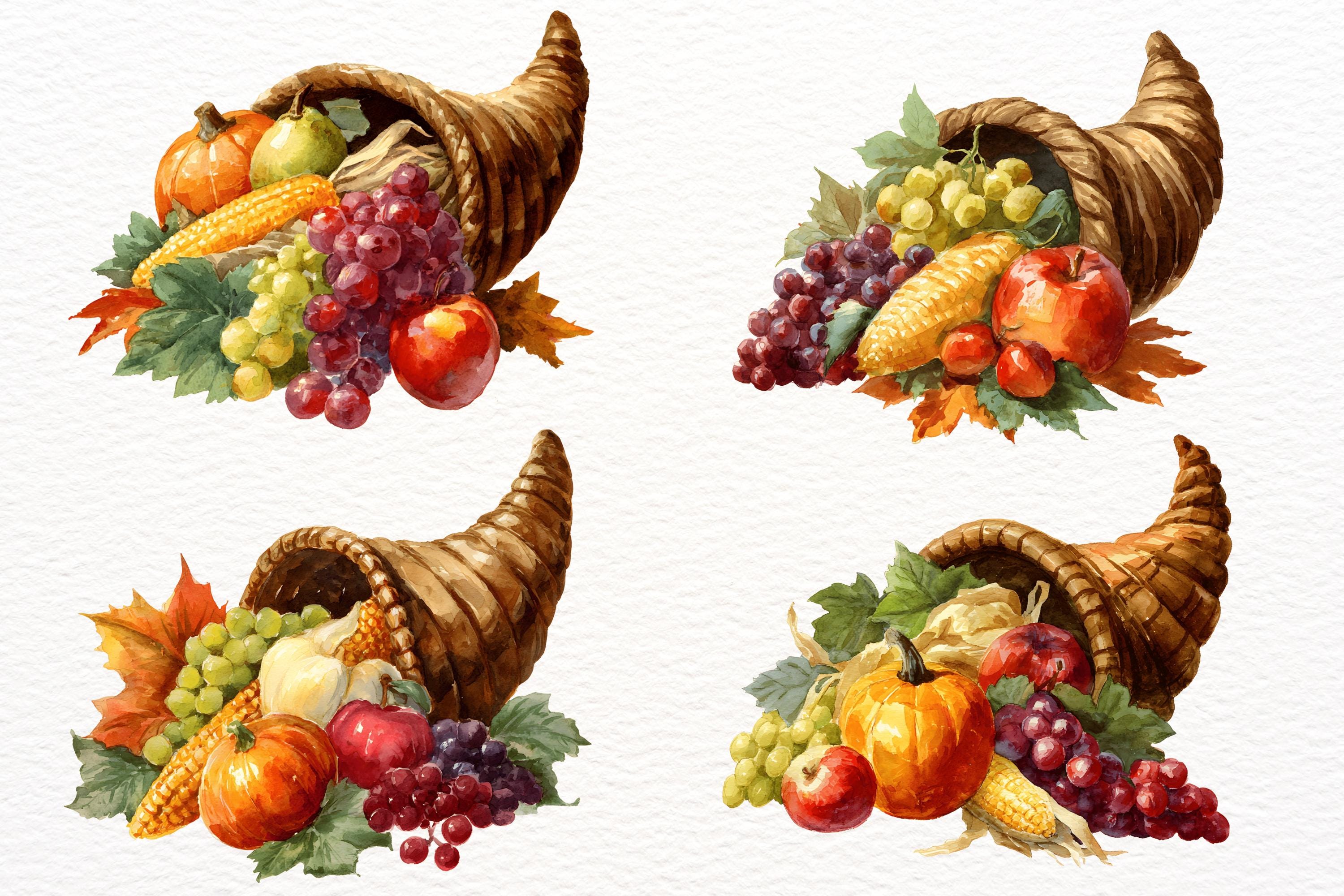 Thanksgiving Cornucopia PNG Clipart Bundle / Fall Harvest Watercolor ...