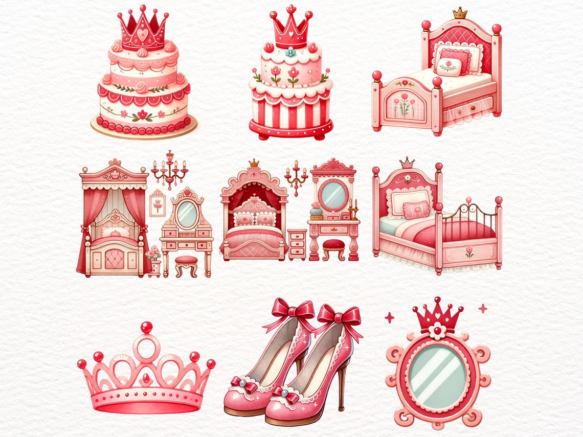 Watercolor Princess Clipart PNG / Pink Princess Castle and Carriage PNG ...