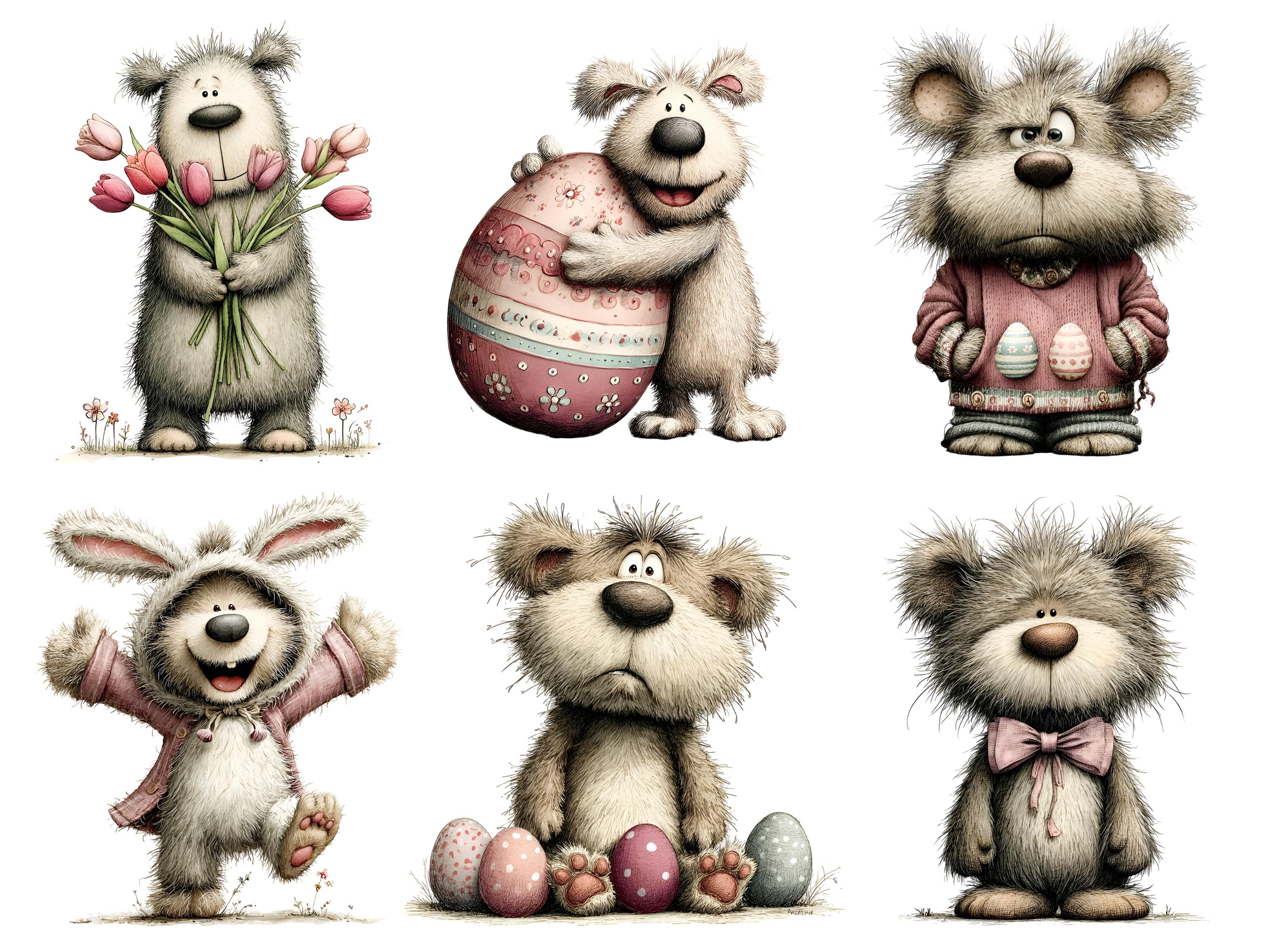 Easter Bear Clipart PNG Bundle, Cute Spring Teddy Bear With Eggs, Baby ...