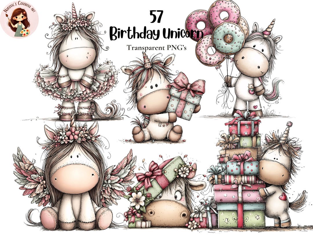 Watercolor Birthday Unicorn Clipart Bundle (digital Download) - Etsy
