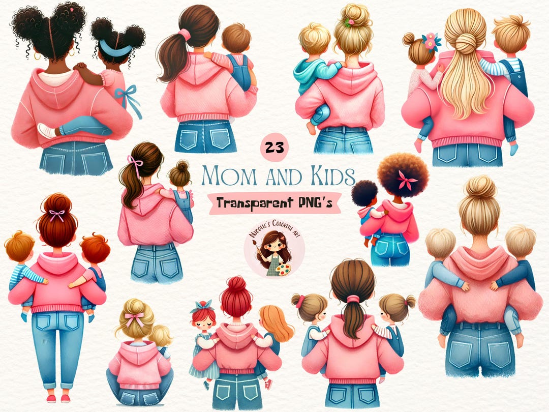 Mom and Kids Clipart / Mother and Baby Clipart / Mother and Kid Clipart ...