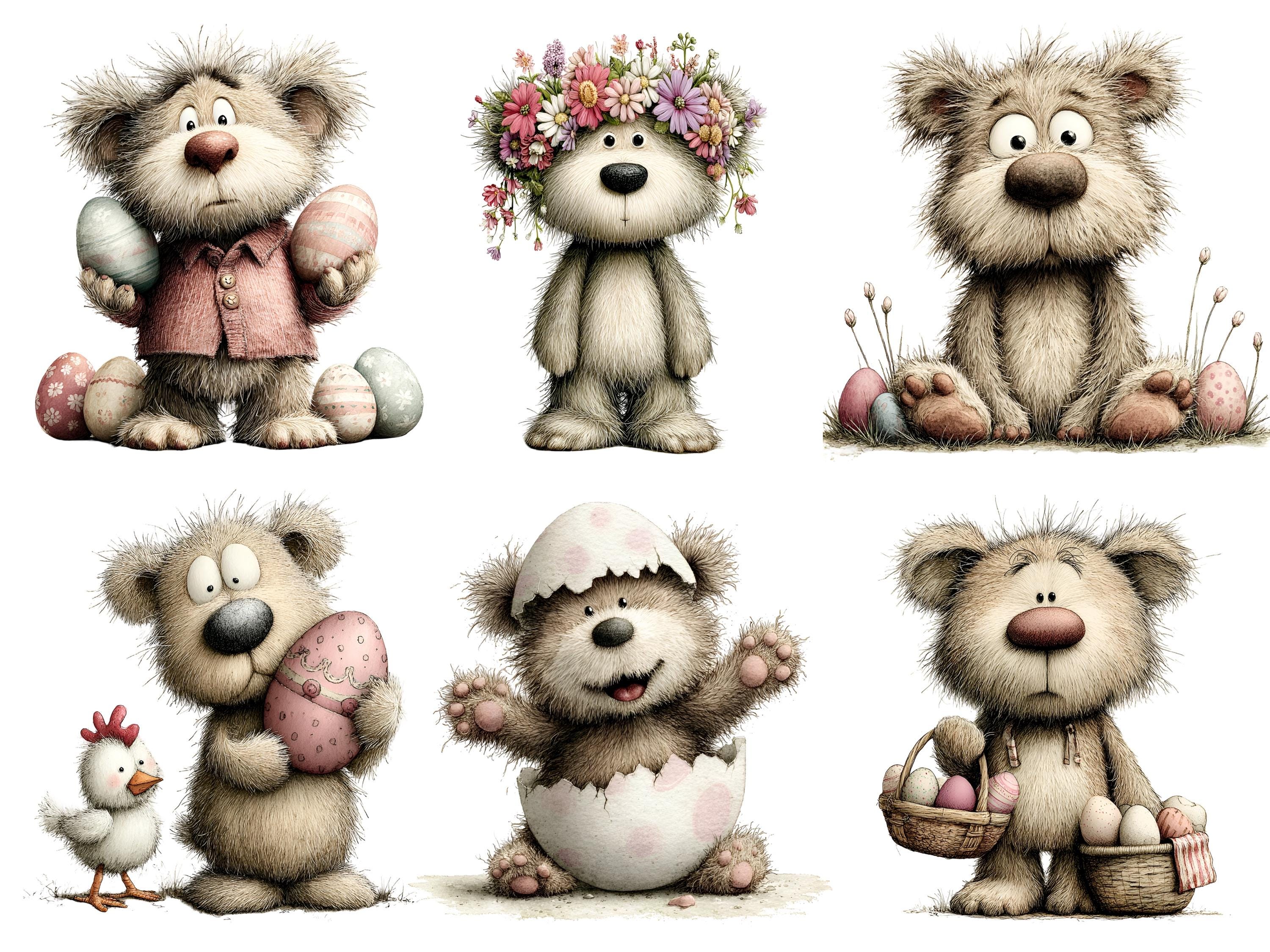 Easter Bear Clipart PNG Bundle, Cute Spring Teddy Bear With Eggs, Baby ...