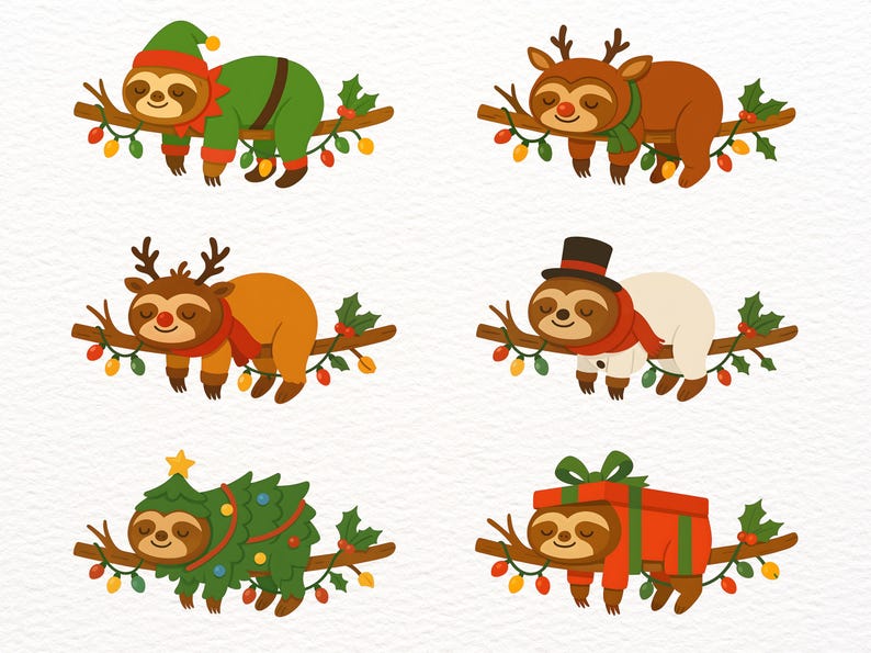 Christmas Sloth Clipart Bundle: Funny Holiday Animals (digital Download ...