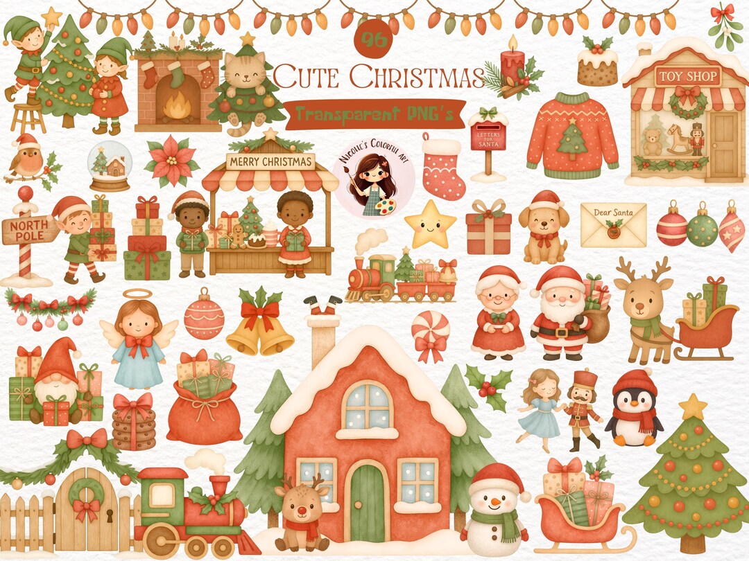 Cute Christmas Watercolor Clipart Bundle / Christmas Kids Png Bundle ...