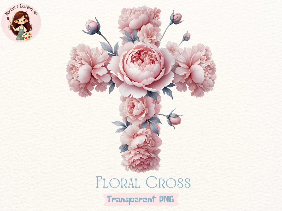 Watercolor Flower Cross Clipart / Floral Cross Clipart / Christian ...