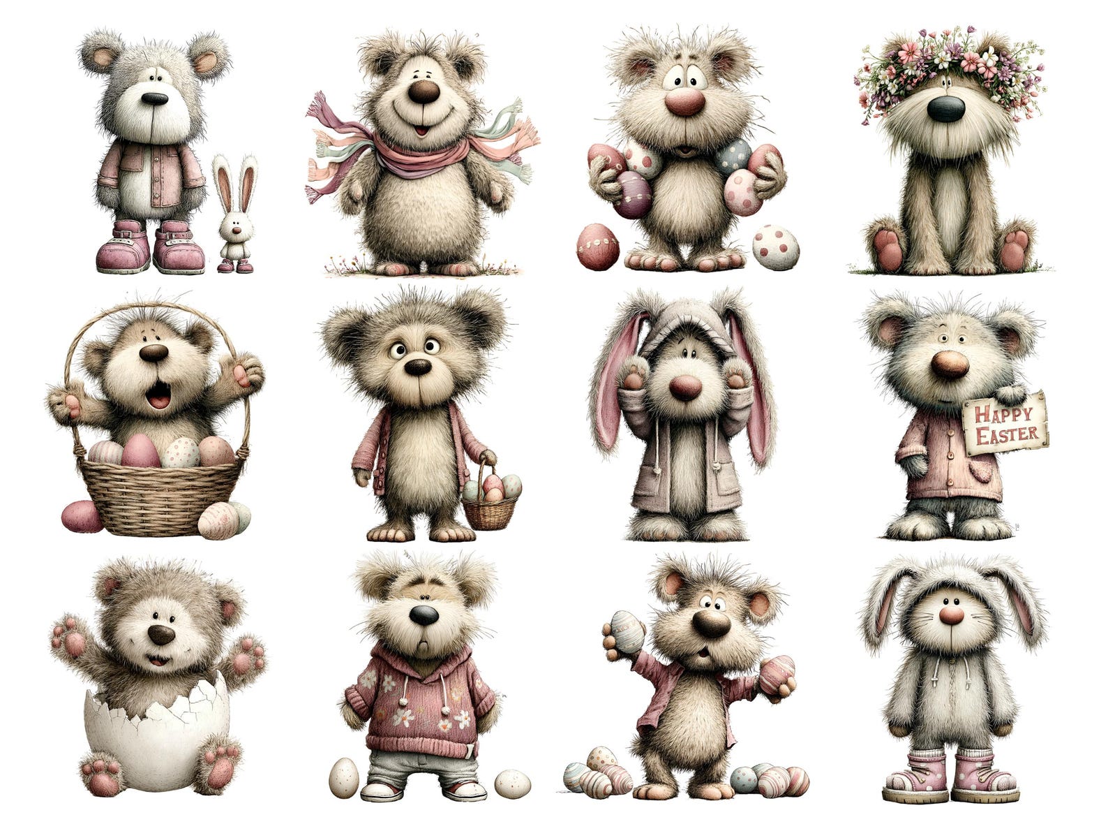 Easter Bear Clipart PNG Bundle, Cute Spring Teddy Bear With Eggs, Baby ...