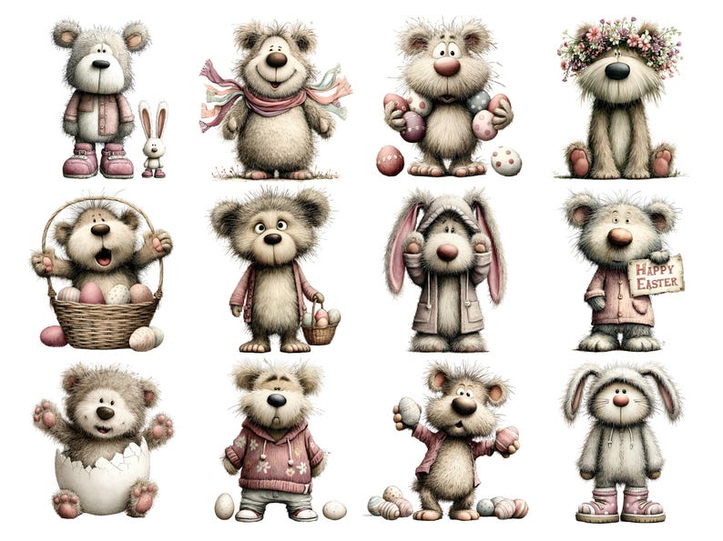 Easter Bear Clipart PNG Bundle, Cute Spring Teddy Bear With Eggs, Baby ...