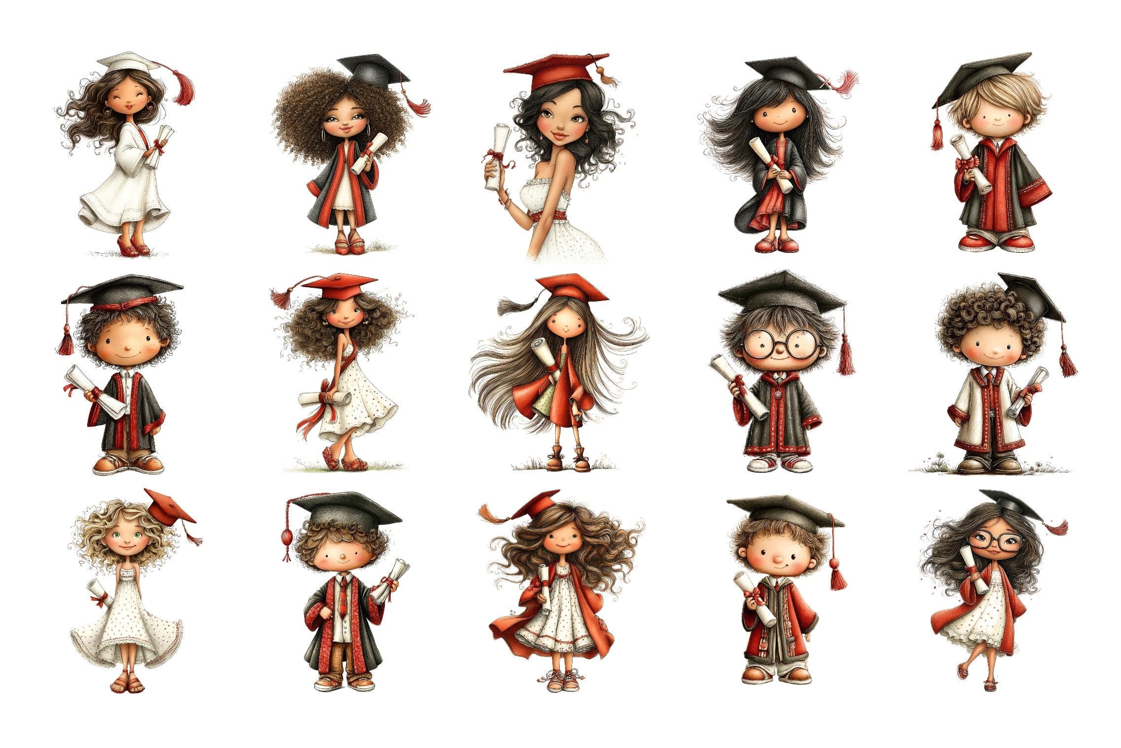 Graduation Kids Clipart Bundle | School Children Watercolor PNG Set (58 ...