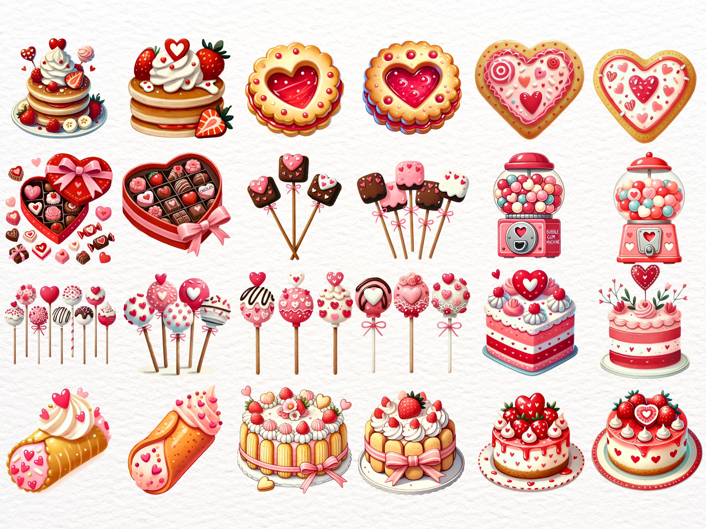 Watercolor Valentine's Day Desserts PNG Bundle - Colorful Sweets and ...
