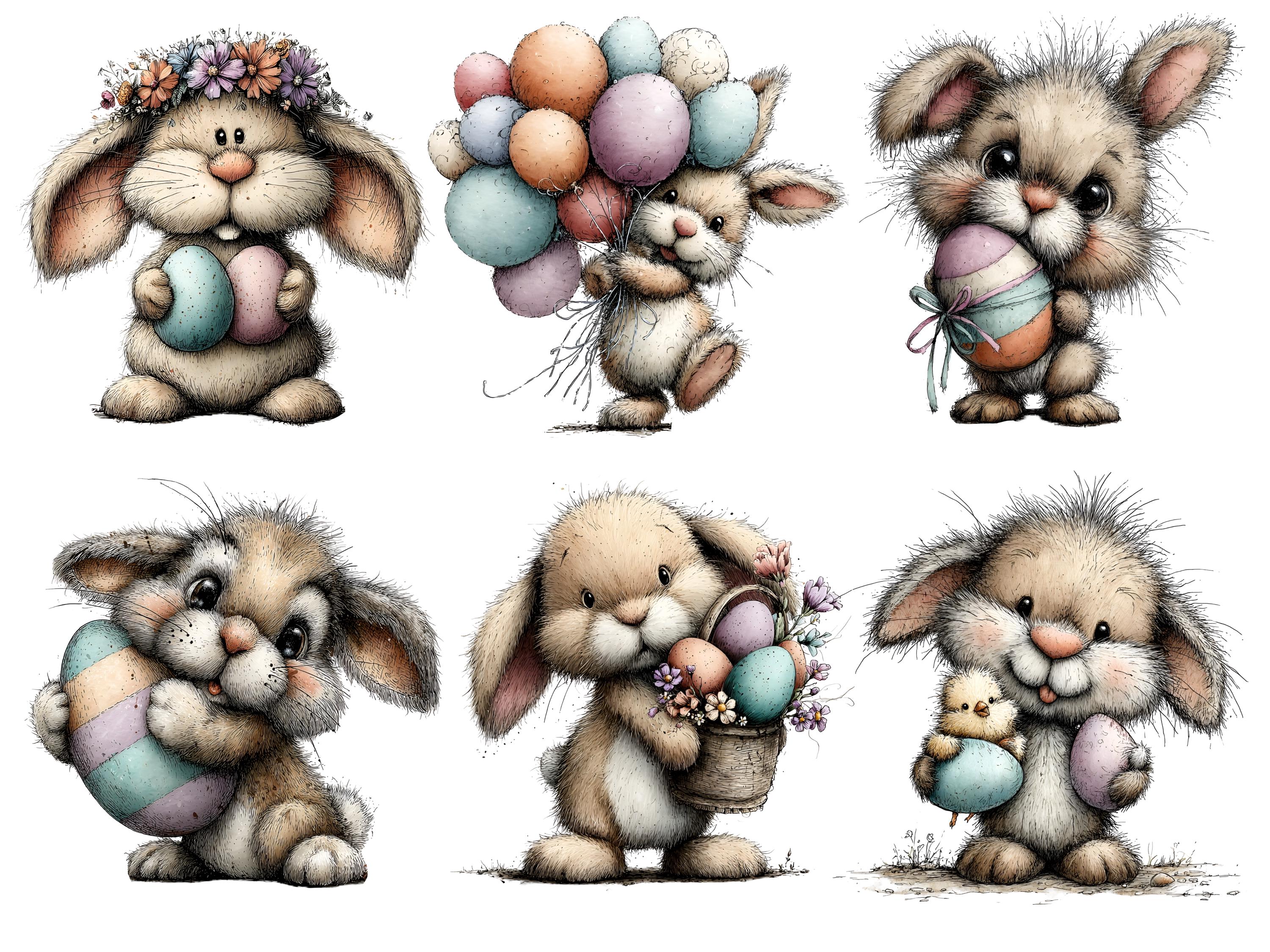 66 Whimsical Easter Bunny Clipart PNG Bundle (digital Download) - Etsy