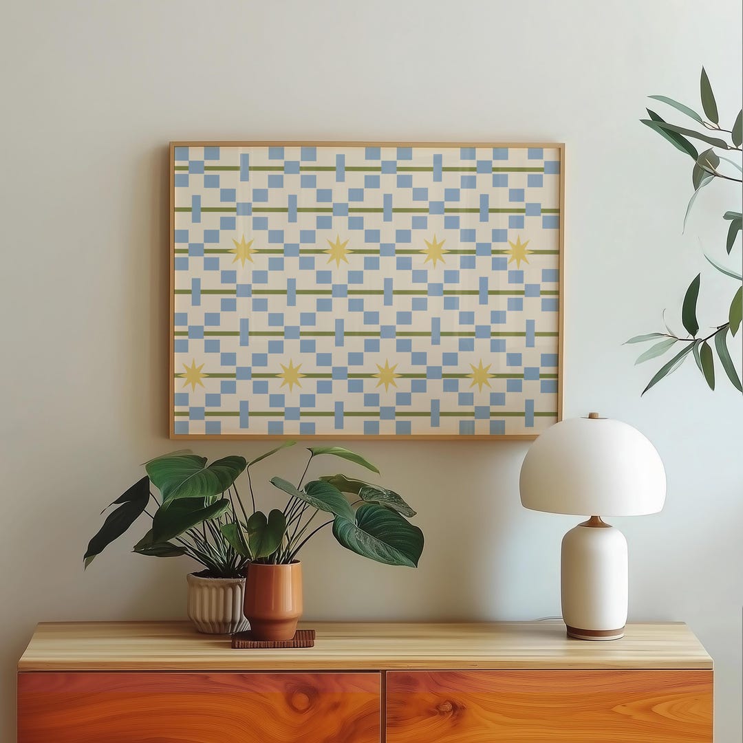 Blue Green and Gold Star Pattern Print - Etsy