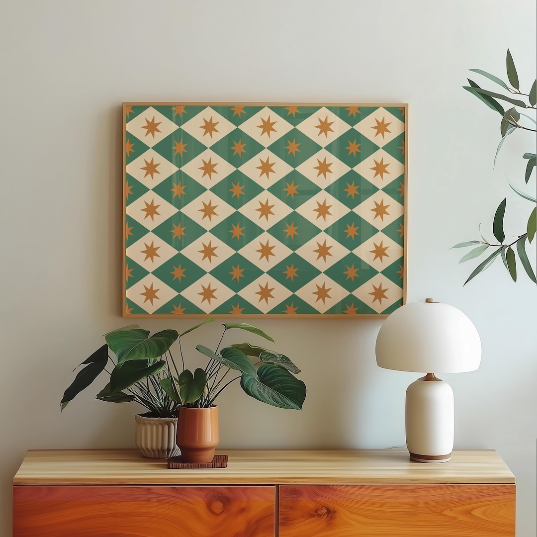 Green and Gold Star Pattern Print - Etsy