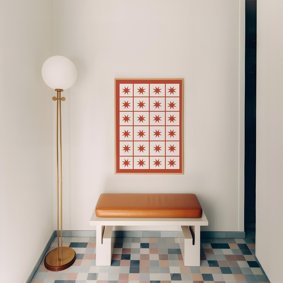 Red Retro Star Pattern Art Print - Etsy