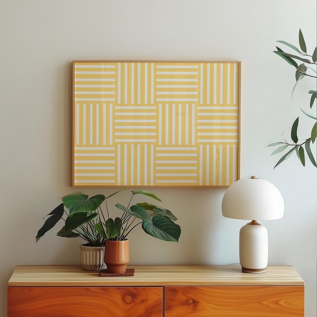 Golden Yellow Squares and Stripes Pattern Wall Art Print - Etsy