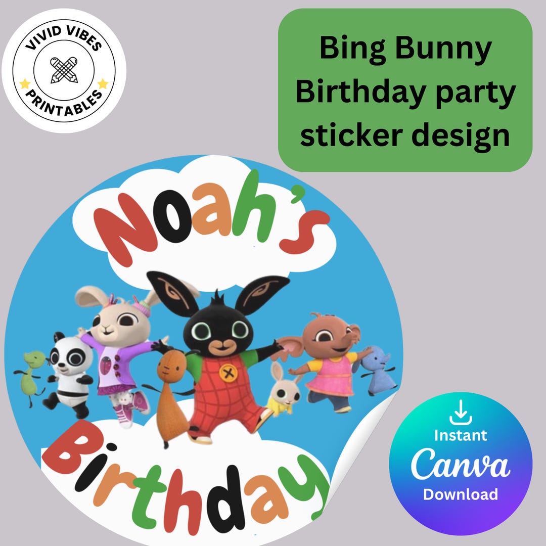 Bing Bunny Themed Birthday Stickers, Cbeebies Cartoon Birthday Party ...