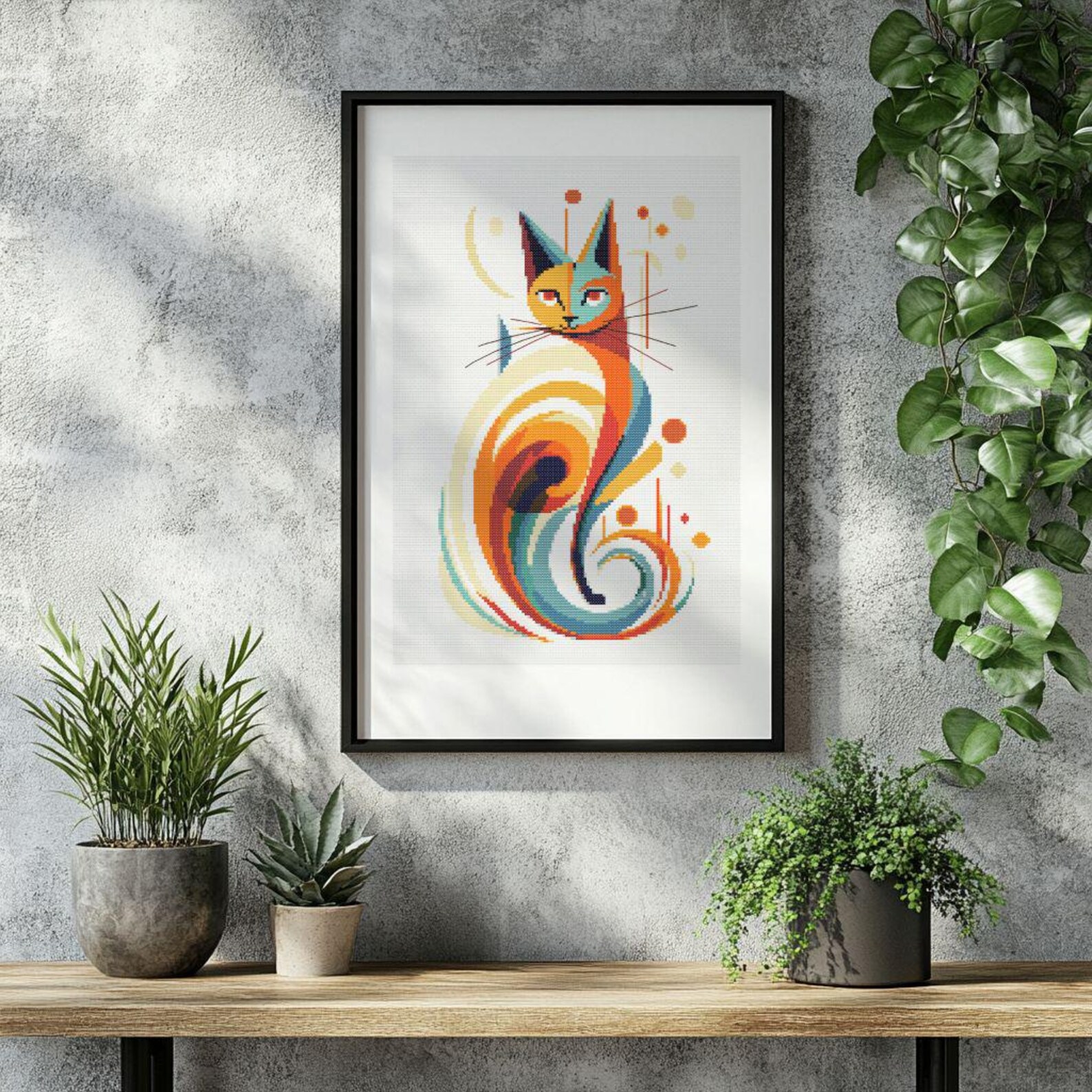 Stylized Cat Cross Stitch, Abstract Cat, Artistic Embroidery, Creative ...