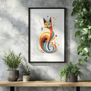 Stylized Cat Cross Stitch, Abstract Cat, Artistic Embroidery, Creative ...